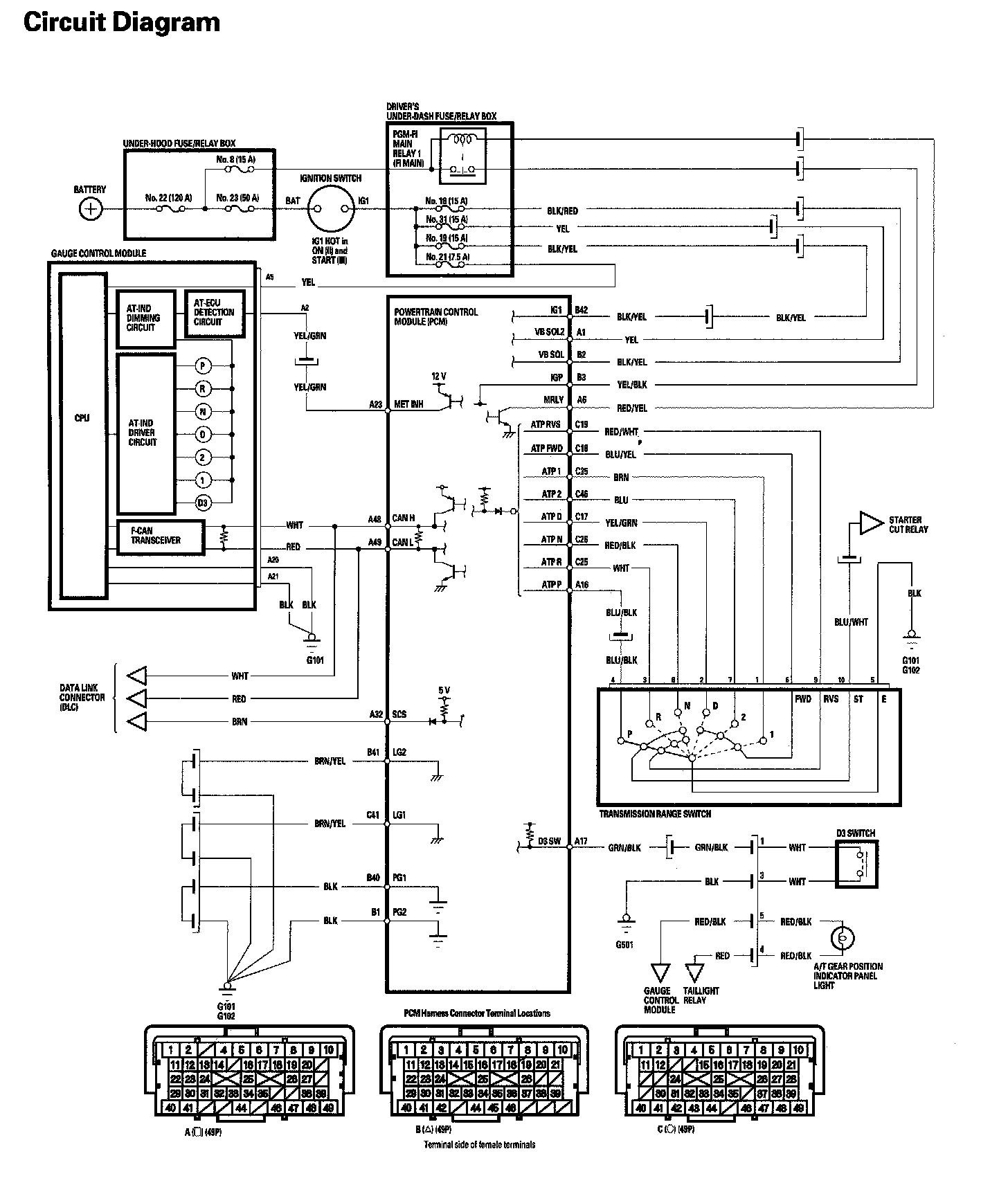 A/T Gear Position Indicator Circuit Diagram — 2007 Honda Odyssey V6-3 ...